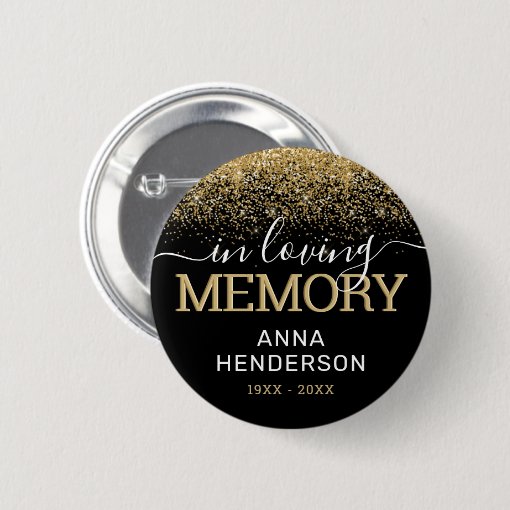 Funeral Black Gold Glitter Memorial Button | Zazzle