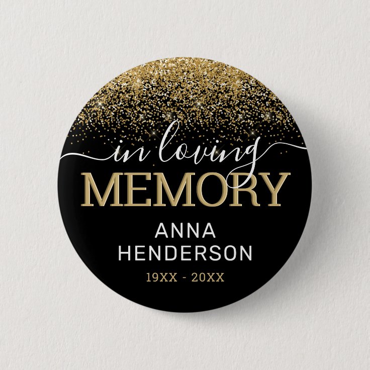 Funeral Black Gold Glitter Memorial Button | Zazzle