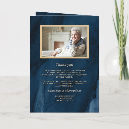 Funeral Blue & Gold Calligraphy |Memorial Program | Zazzle