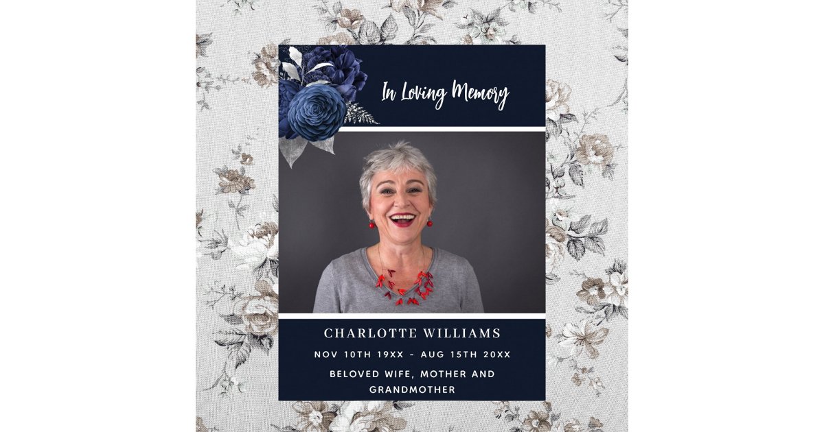 Funeral blue photo floral memorial welcome poster | Zazzle