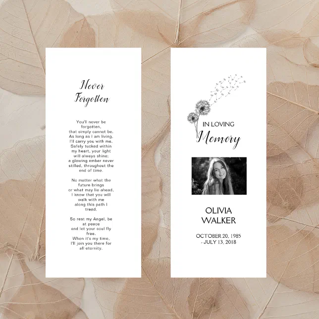Funeral Bookmark Template, Funeral Keepsake Cards | Zazzle