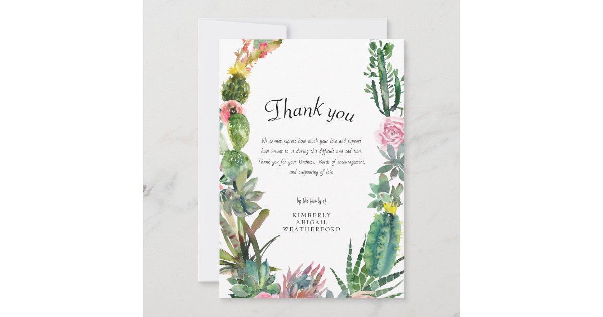Funeral Cactus Thank You Card | Zazzle