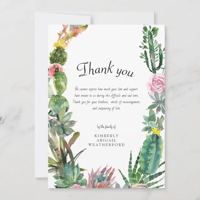 Funeral Cactus Thank You Card | Zazzle
