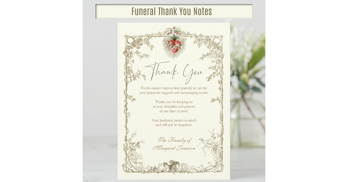 Funeral Catholic Immaculate Heart of Mary Thank You Card | Zazzle