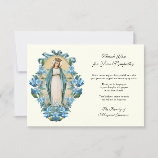 Funeral Catholic Virgin Mary Condolence Thank You Card | Zazzle