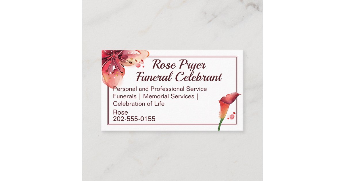 Funeral Celebrant Lily Flower Business Card | Zazzle
