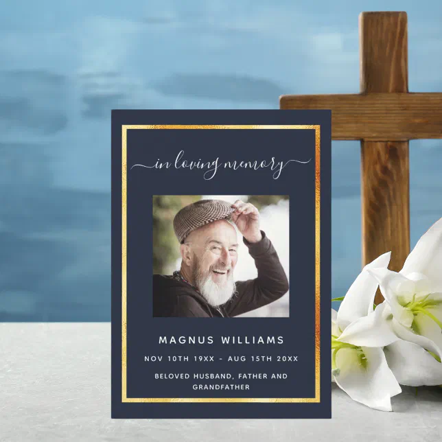 Funeral celebration life dark blue photo program | Zazzle