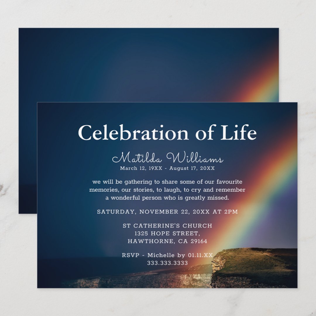 Funeral Celebration of Life | Rainbow Memorial Invitation | Zazzle