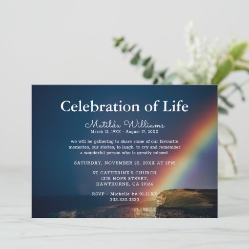 Funeral Celebration of Life | Rainbow Memorial Invitation | Zazzle