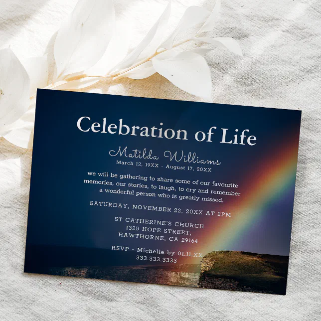 Funeral Celebration of Life | Rainbow Memorial Invitation | Zazzle
