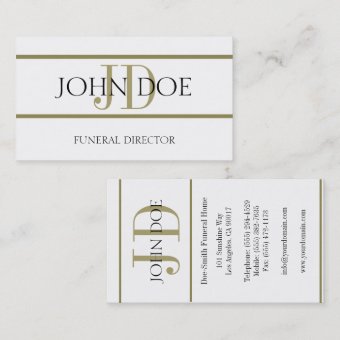 Funeral Director White/Gold Stripe Business Card | Zazzle