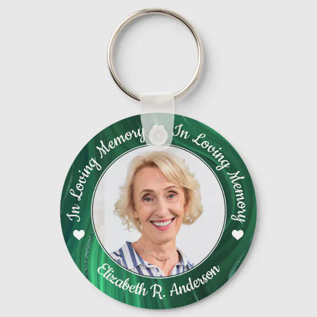 Funeral Emerald Green Marble Photo Memorial Keychain | Zazzle