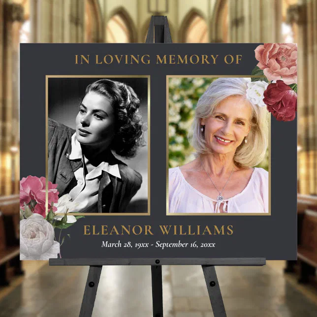 Funeral Floral 2 Photo Celebration Of Life Sign | Zazzle