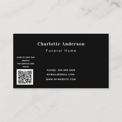 Funeral home service black blue floral QR code Business Card | Zazzle