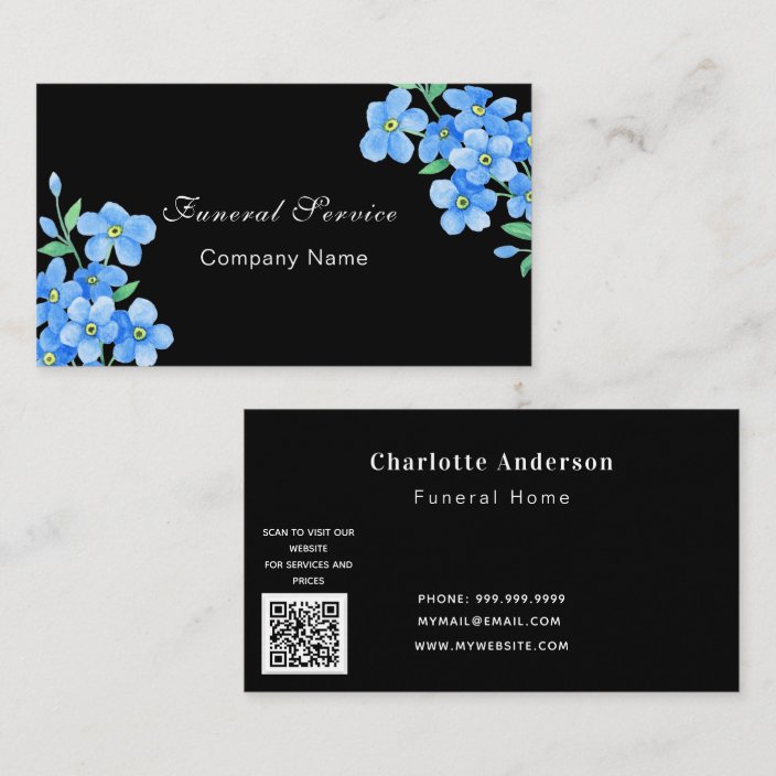 Funeral home service black blue floral QR code Business Card | Zazzle.com