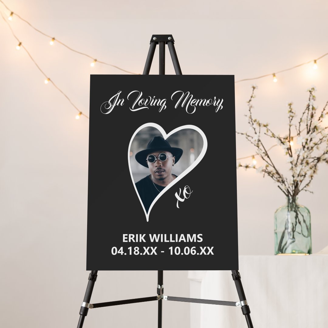 Funeral In Loving Memory Heart Photo Sign | Zazzle