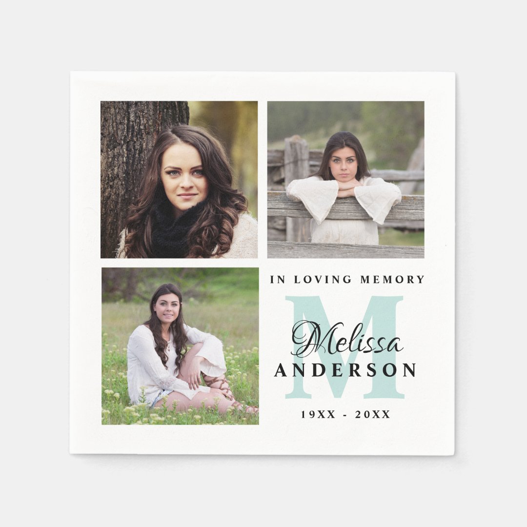Funeral In Loving Memory Monogram Unique Photo Napkins | Zazzle