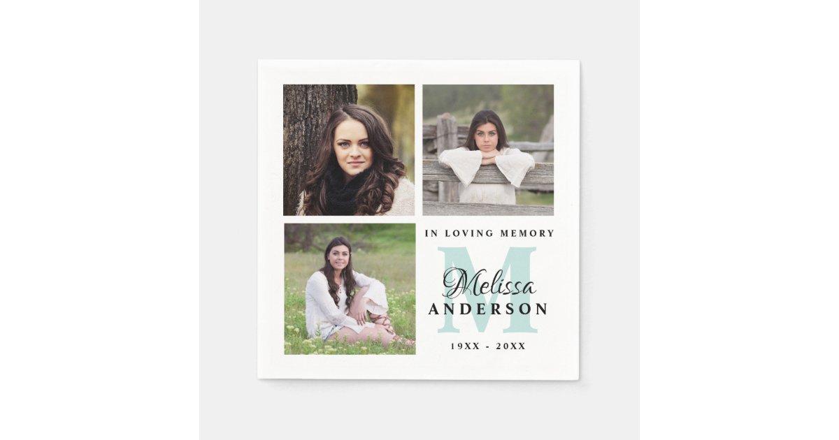 Funeral In Loving Memory Monogram Unique Photo Napkins | Zazzle