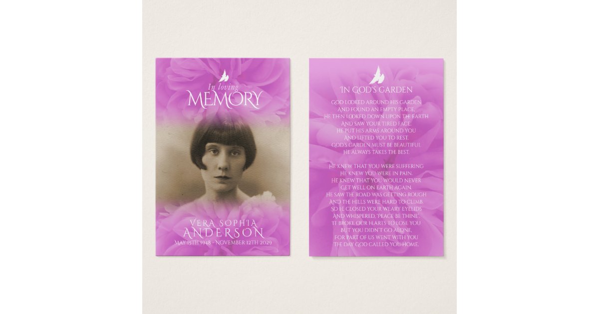 Funeral in loving memory rose prayer / poem card | Zazzle
