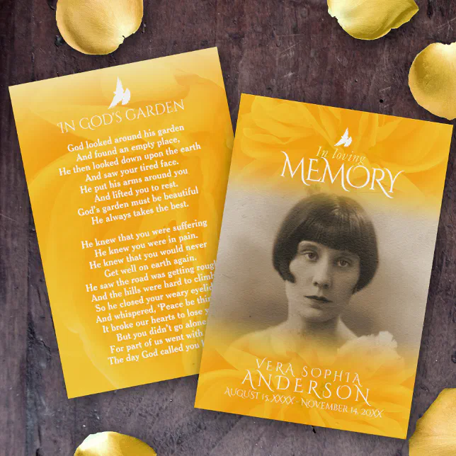 Funeral in loving memory rose prayer poem yellow | Zazzle