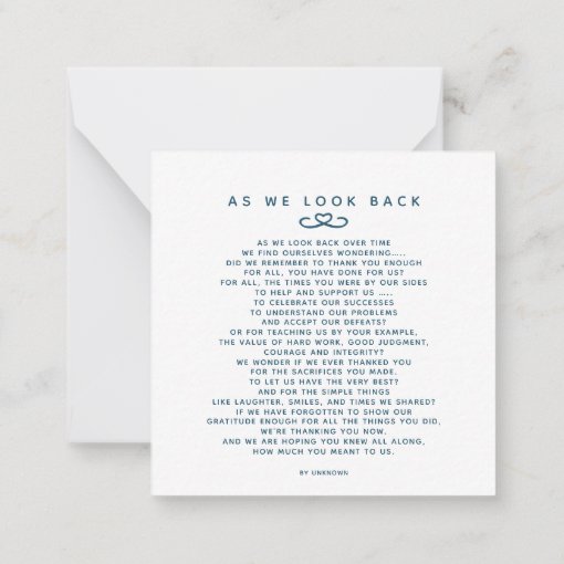 Funeral in our hearts As we look back poem blue Note Card | Zazzle