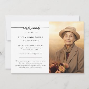 Funeral in Spanish | Celebrando Memorial Photo Invitation | Zazzle