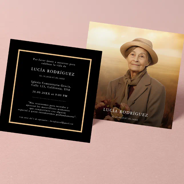 Funeral in Spanish | Espanol Memorial Photo Black Invitation | Zazzle
