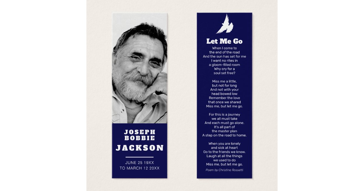 Funeral let me go white dove poem photo bookmark | Zazzle