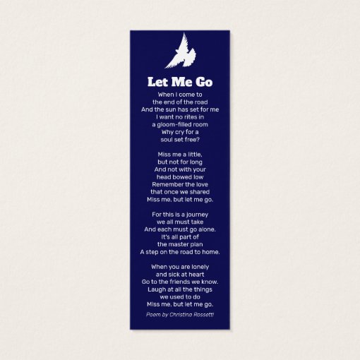Funeral let me go white dove poem photo bookmark | Zazzle