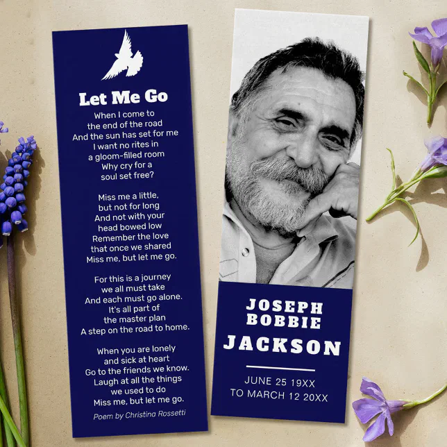 Funeral let me go white dove poem photo bookmark | Zazzle