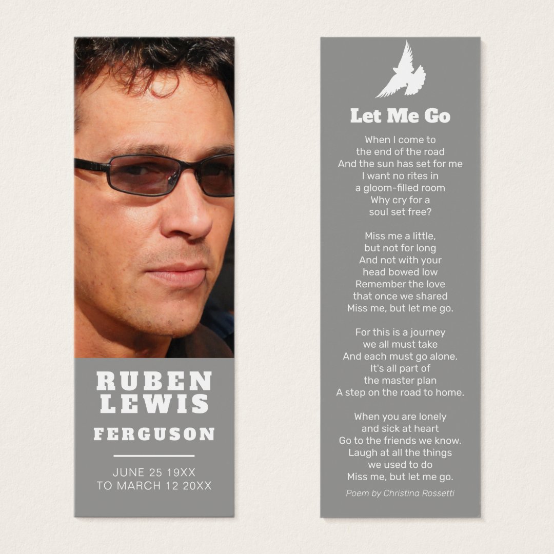 Funeral let me go white dove poem photo bookmark | Zazzle