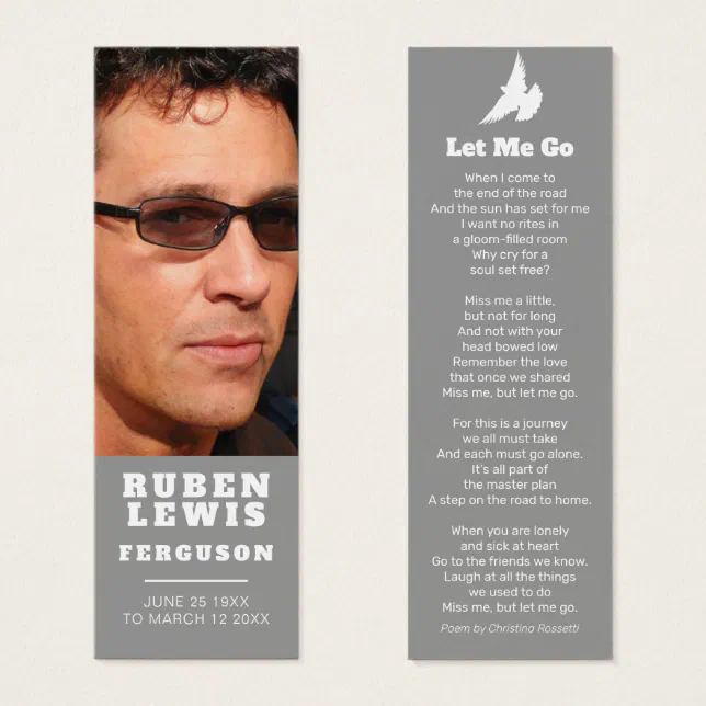 Funeral let me go white dove poem photo bookmark | Zazzle