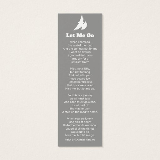 Funeral let me go white dove poem photo bookmark | Zazzle