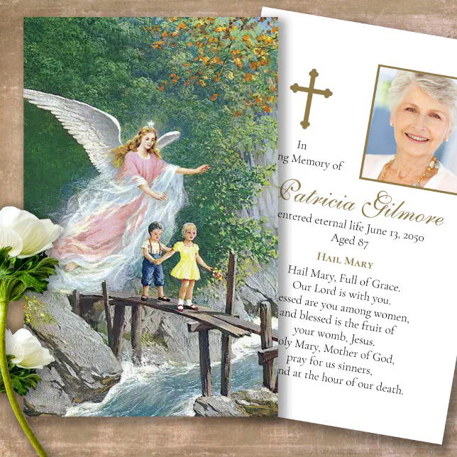Funeral Loss Angel Protect Prayer Sympathy Cards | Zazzle