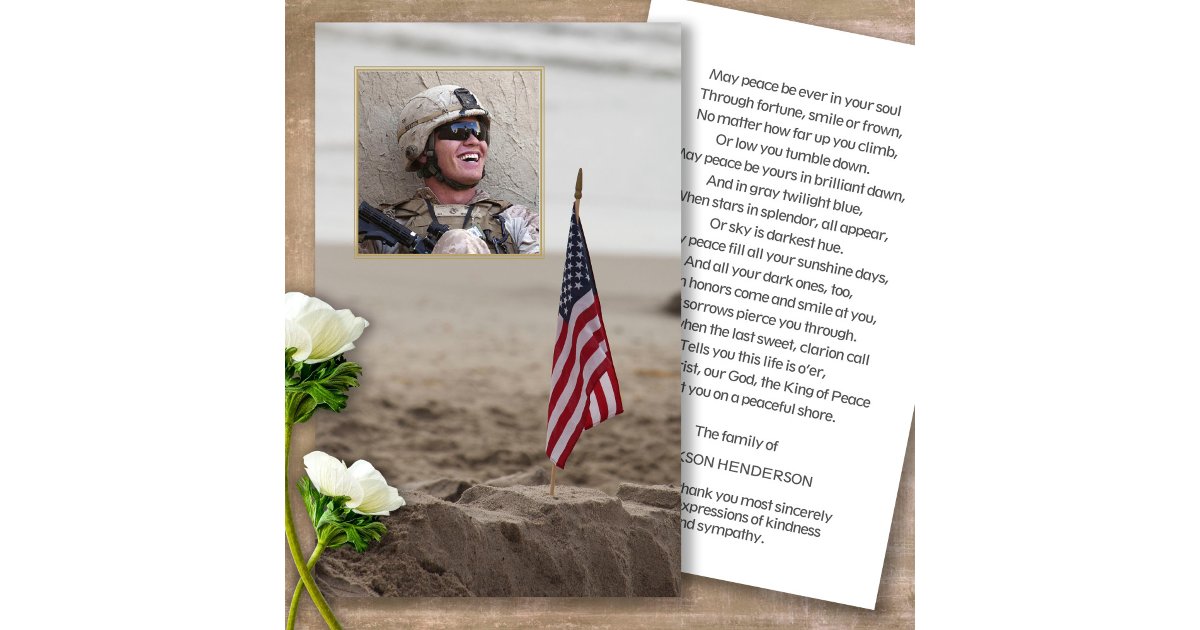 Funeral Loss Flag & Photo Prayer Sympathy Cards | Zazzle