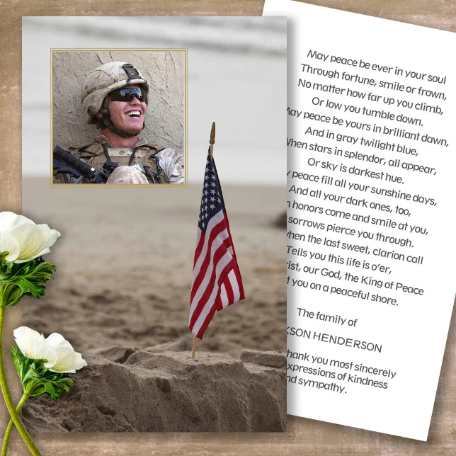 Funeral Loss Flag & Photo Prayer Sympathy Cards | Zazzle