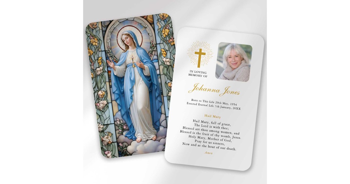 Funeral Loss Hail Mary Prayer Sympathy Card | Zazzle