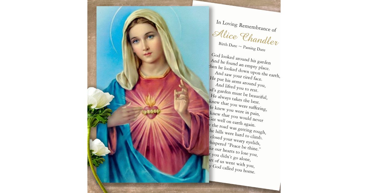 Funeral Loss Heart Mary Prayer Sympathy Cards | Zazzle