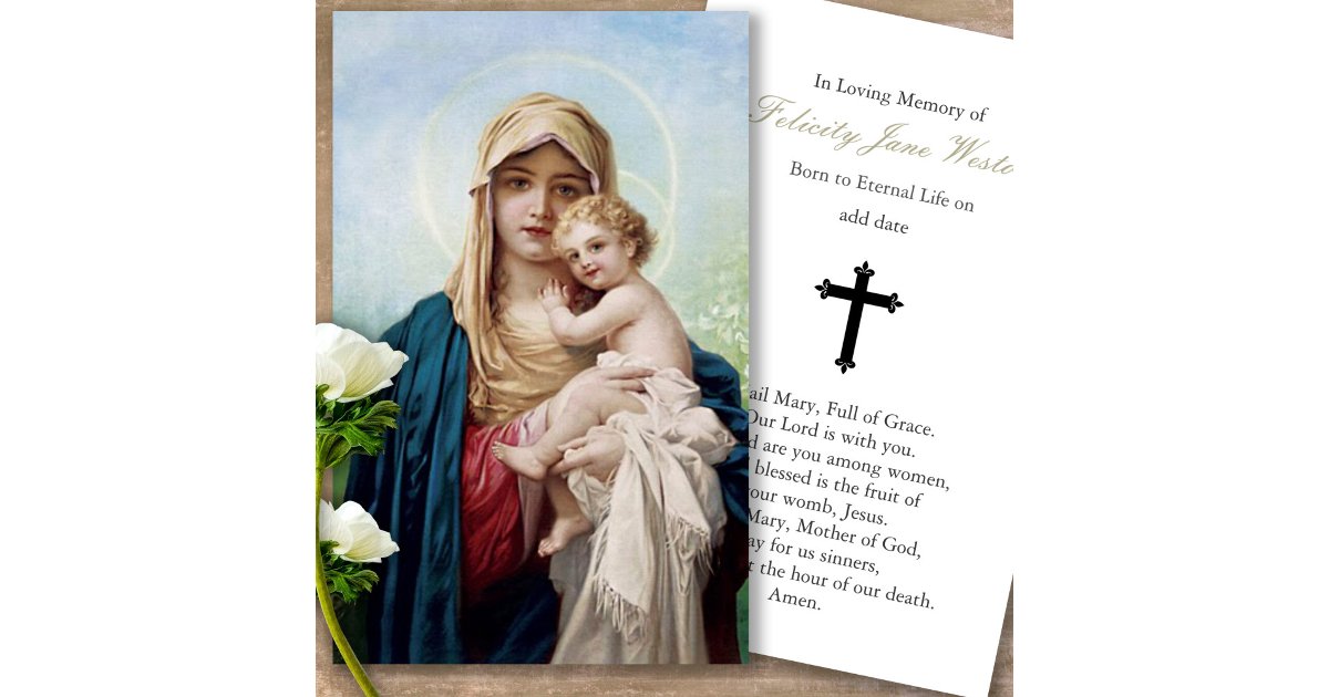 Funeral Loss Mother Mary Prayer Sympathy Cards | Zazzle