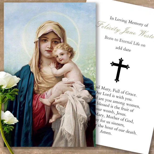 Funeral Loss Mother Mary Prayer Sympathy Cards | Zazzle