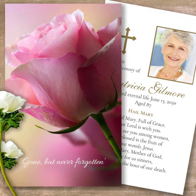 Funeral Loss Pink Rose Prayer Sympathy Cards | Zazzle