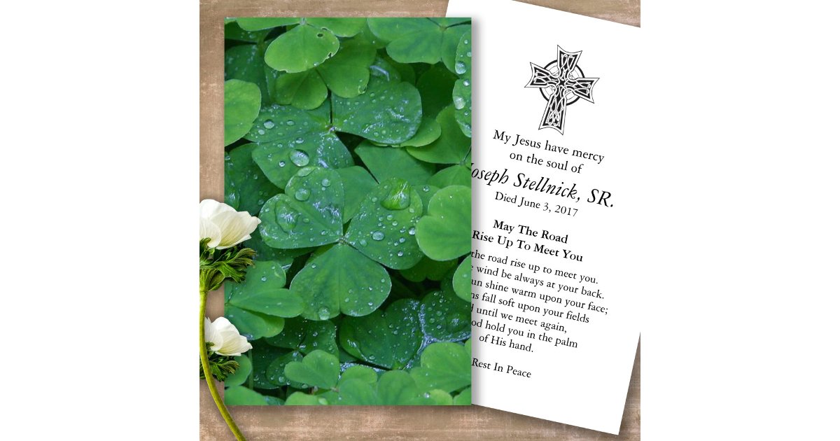Funeral Loss Shamrock Prayer Sympathy Cards | Zazzle