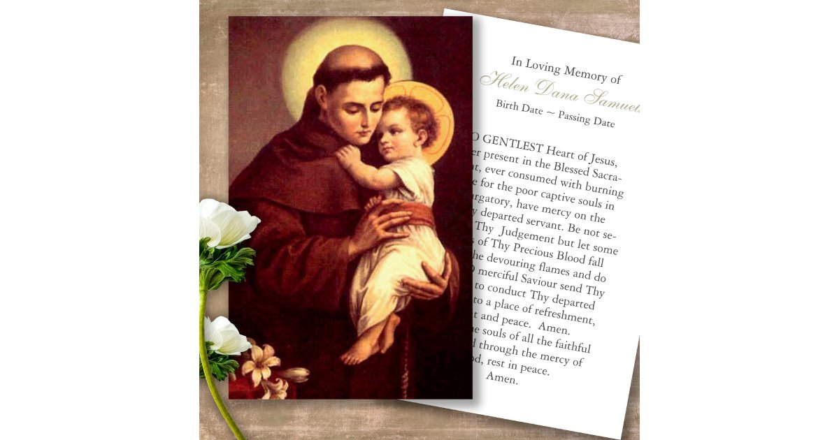 Funeral Loss St Anthony Prayer Sympathy Cards | Zazzle