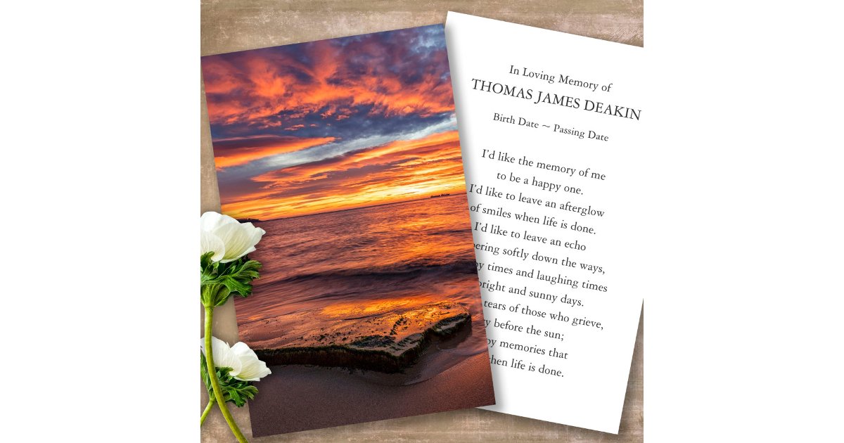 Funeral Loss Sunrise Prayer Sympathy Cards | Zazzle