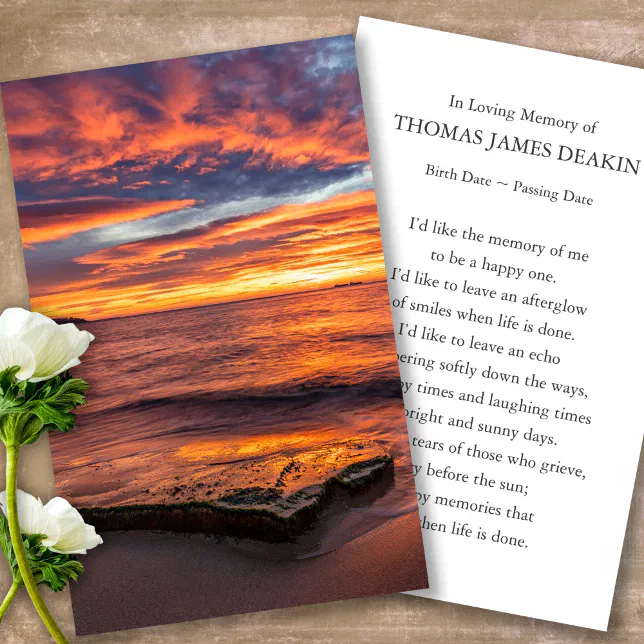 Funeral Loss Sunrise Prayer Sympathy Cards | Zazzle