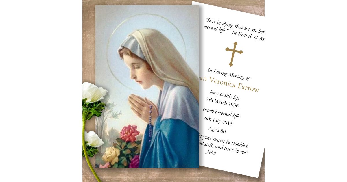 Funeral Loss Virgin Mary Prayer Sympathy Cards | Zazzle