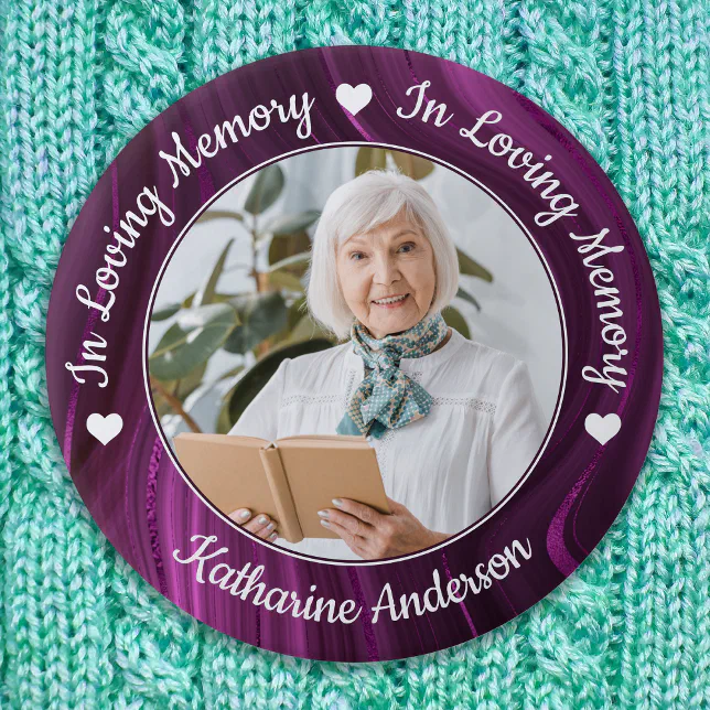 Funeral Loving Memory Custom Photo Purple Memorial Button | Zazzle