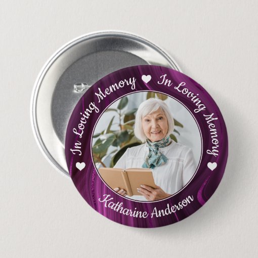 Funeral Loving Memory Custom Photo Purple Memorial Button | Zazzle