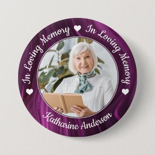 Funeral Loving Memory Custom Photo Purple Memorial Button | Zazzle