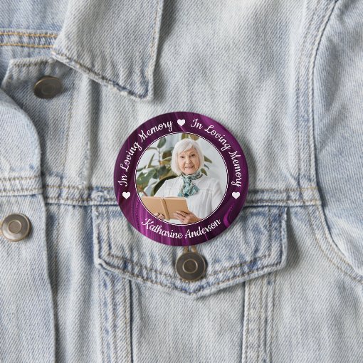 Funeral Loving Memory Custom Photo Purple Memorial Button | Zazzle